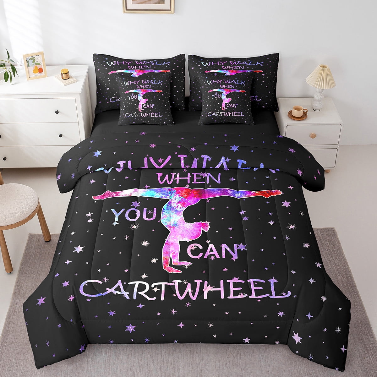 Manfei Cartwheel Gymnastics Bedding Comforter Set 7-Piece,Neon Colorful ...