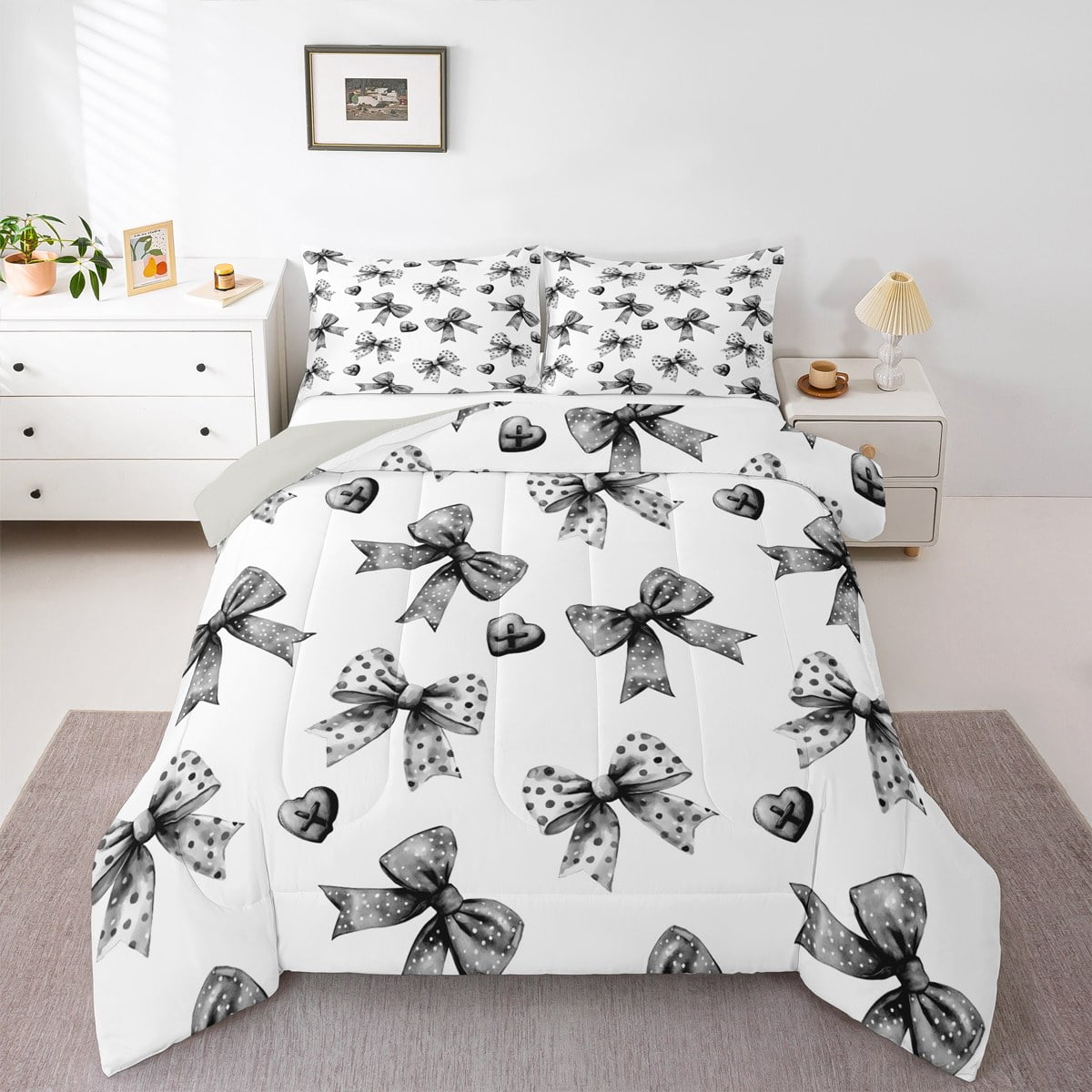 Manfei Catroon Bow Bedding Sets King with Comforter,Polka Dot Print ...