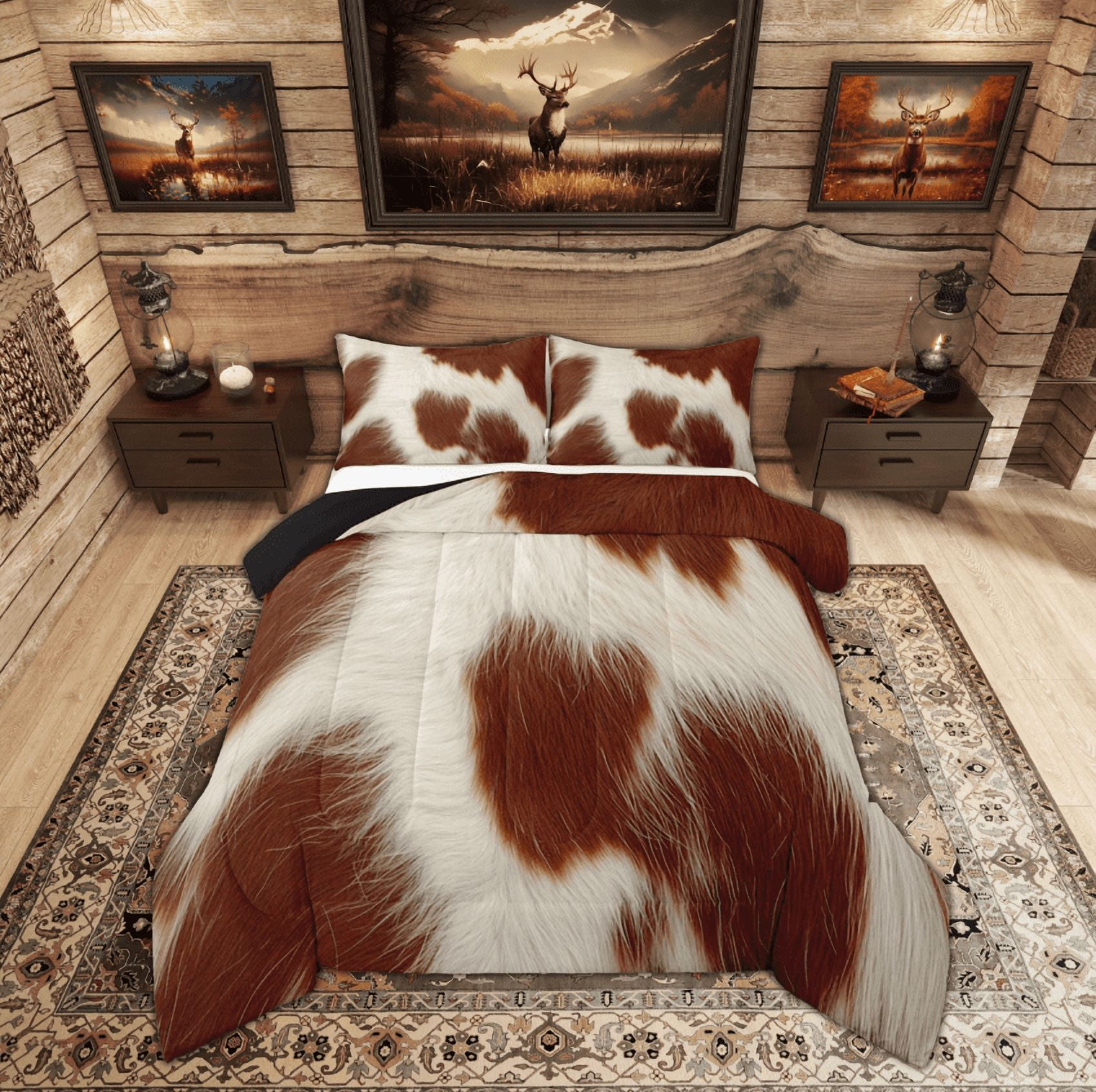 Manfei Cattle Cow Print Full Size Comforter Sets, Farmhouse Animal ...