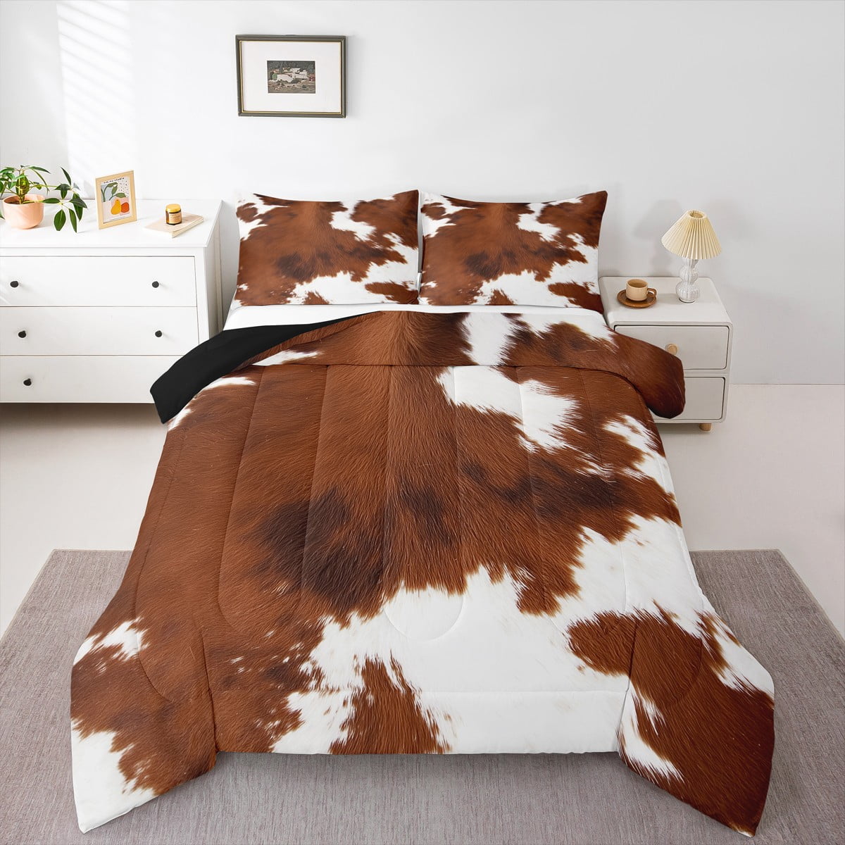 Manfei Cattle Print 3-Piece Full Size Comforter Sets,Farmhouse Animal ...