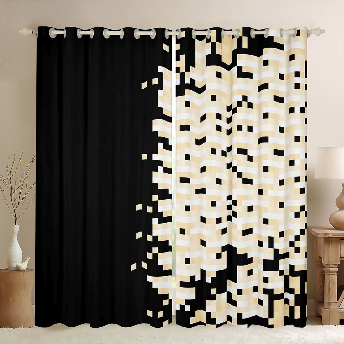 Manfei Checkered Art Curtains and Drapes Pack of 2 (52x63 Each),Digital ...