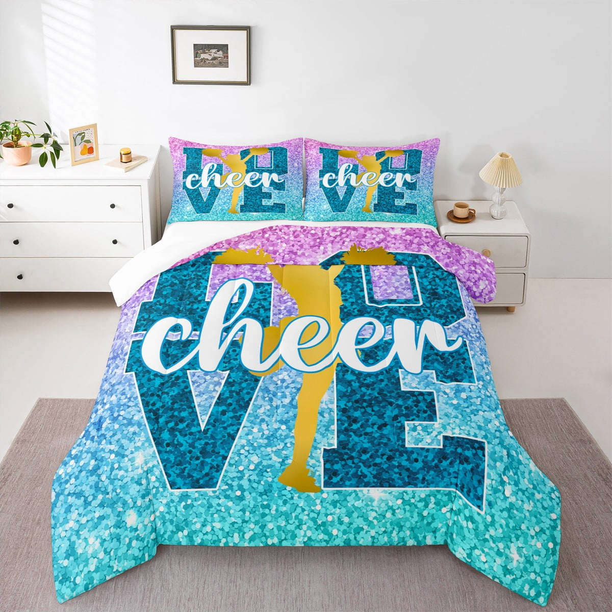 Manfei Cheer Cheerleading Queen Comforter Set,Colorful Glitter Print ...