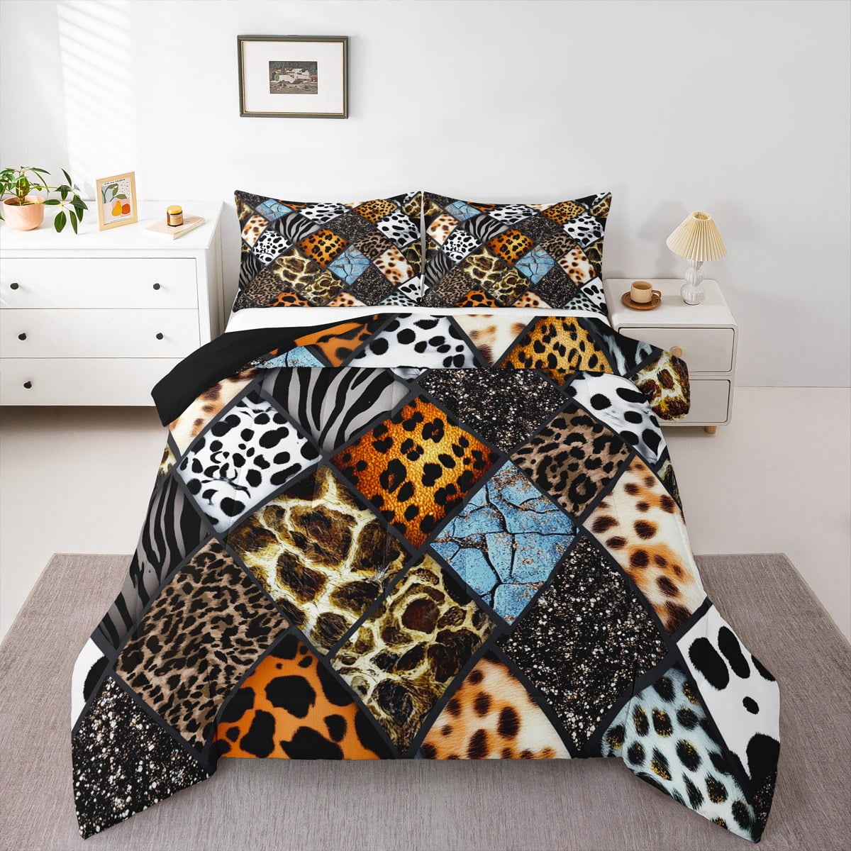 Manfei Cheetah Pattern Queen Comforter Set,Jungle Wildlife Leopard ...