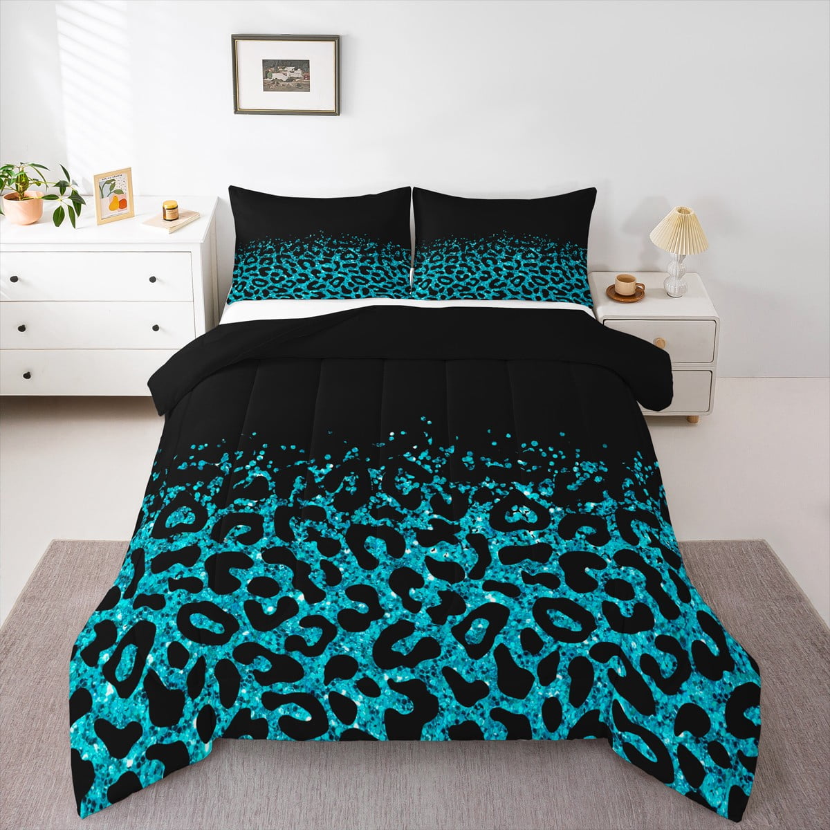 Manfei Cheetah Print 2pcs Bedding Comforter Set,Bling Glitter Twin ...