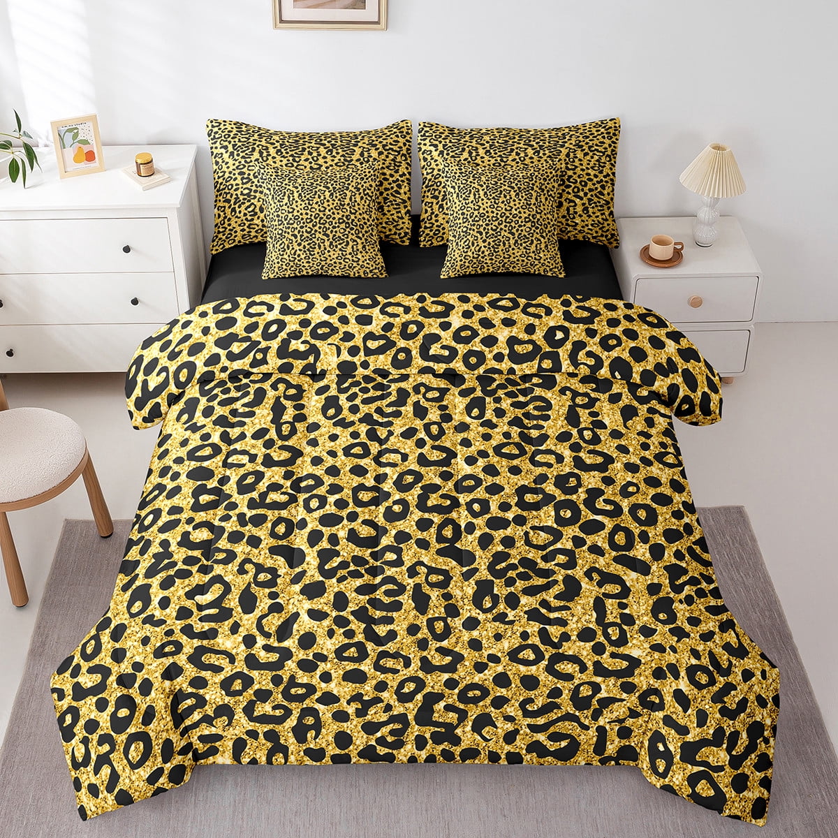 Manfei Cheetah Print 7pcs Bedding Comforter Set,Bling Glitter Queen ...
