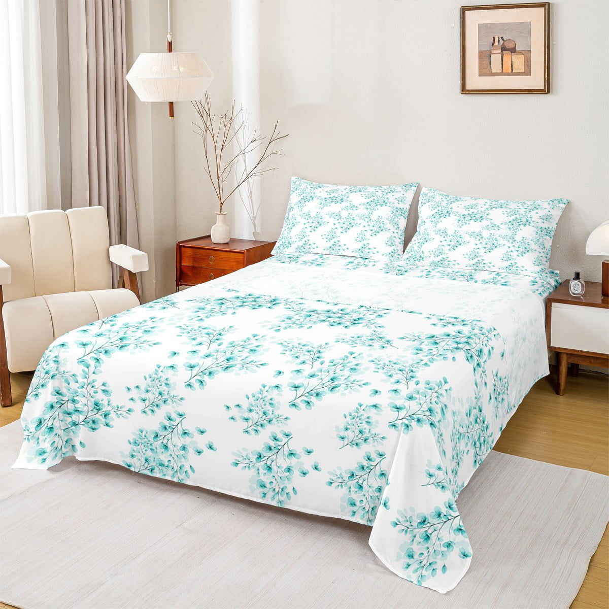 Manfei Cherry Blossom 4-Piece Full Size Sheets,Chic Flower Bed Sheets ...