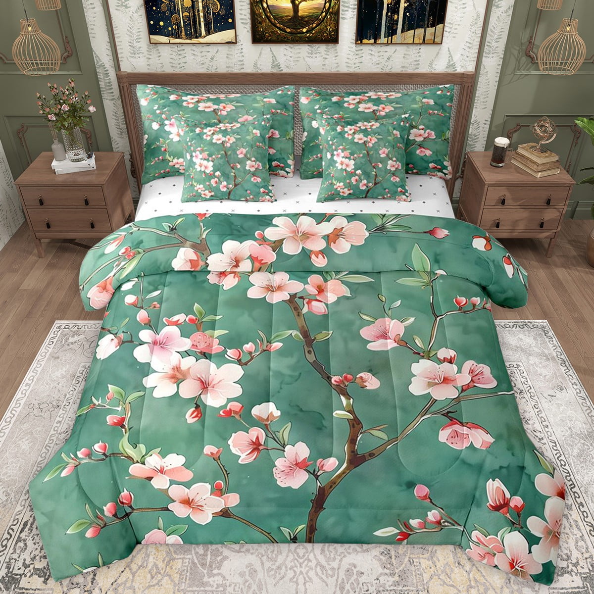 Manfei Cherry Blossoms Twin Bedding Sets 7-Piece for Boys Girls,Pink ...