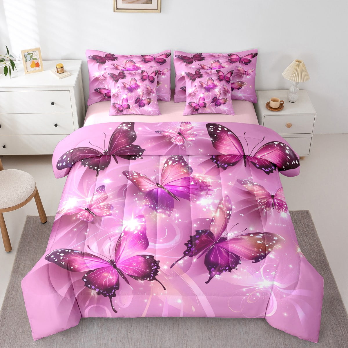 Manfei Chic Butterflies 7pcs Bedding Comforter Set,Cartoon Butterflirs ...
