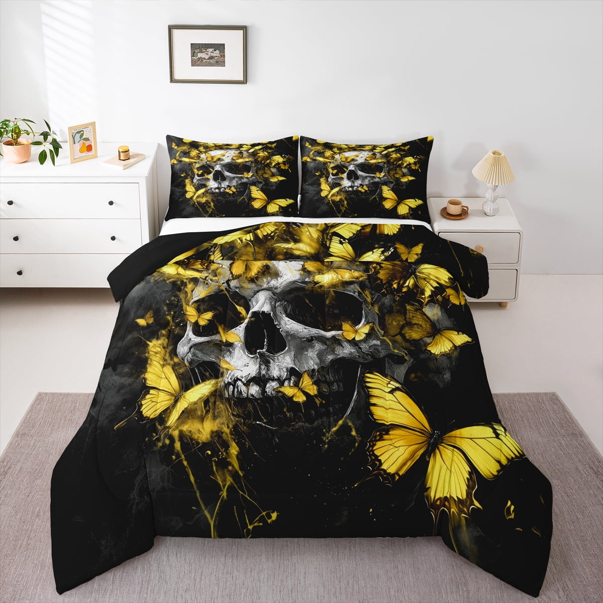 Manfei Chic Butterflies Bedding Comforter Set,Halloween Skull Skeleton ...