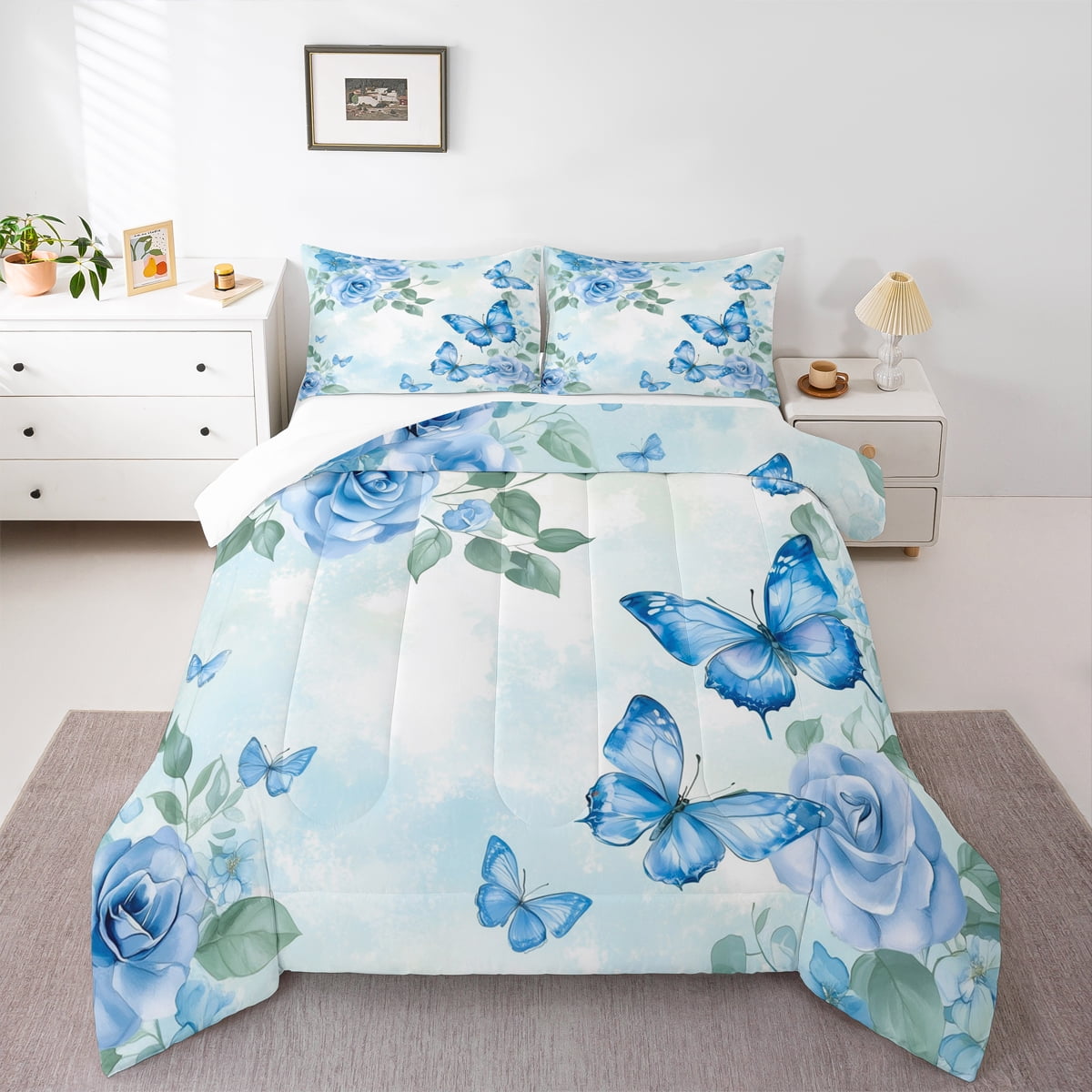 Manfei Chic Butterflies King Size Comforter Sets,Rustic Leaves Bedding ...