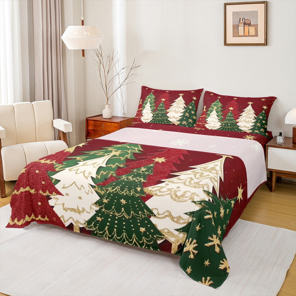Manfei Chic Christmas Tree Full Size Sheets,Gold Sequin Print Bed ...