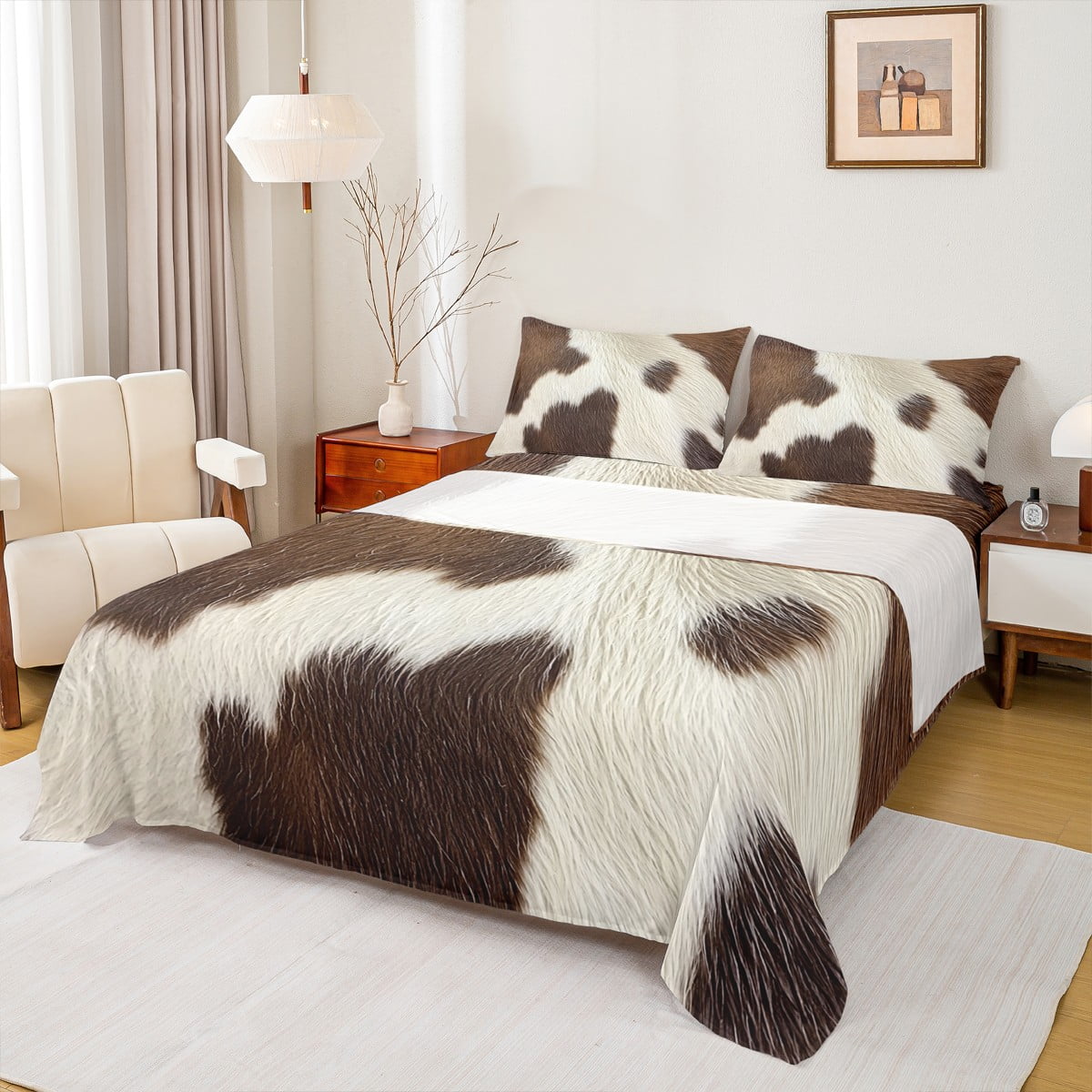 Manfei Chic Cow Print Bed Sheets for Adult, Rustic Farmhouse King ...