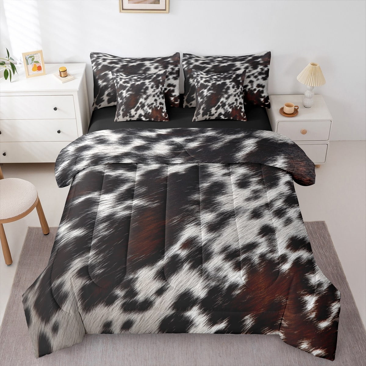 Manfei Chic Cow Print Bedding Comforter Set 7pcs for Adult, Rustic ...