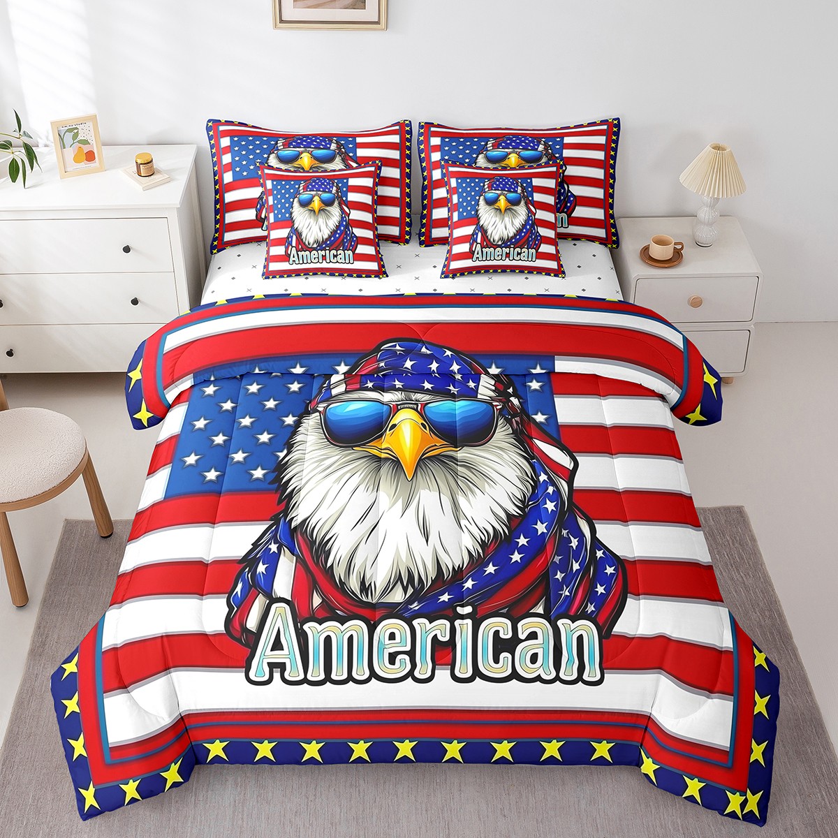 Manfei Chic Eagle Bedding Full Size,American Flag Comforter Sets with ...