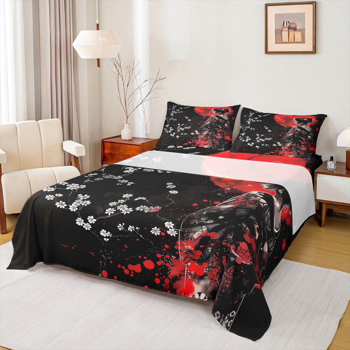 Manfei Chic Geisha Twin Sheet Sets 3pcs, Anime Girl Twin Fitted Sheet ...