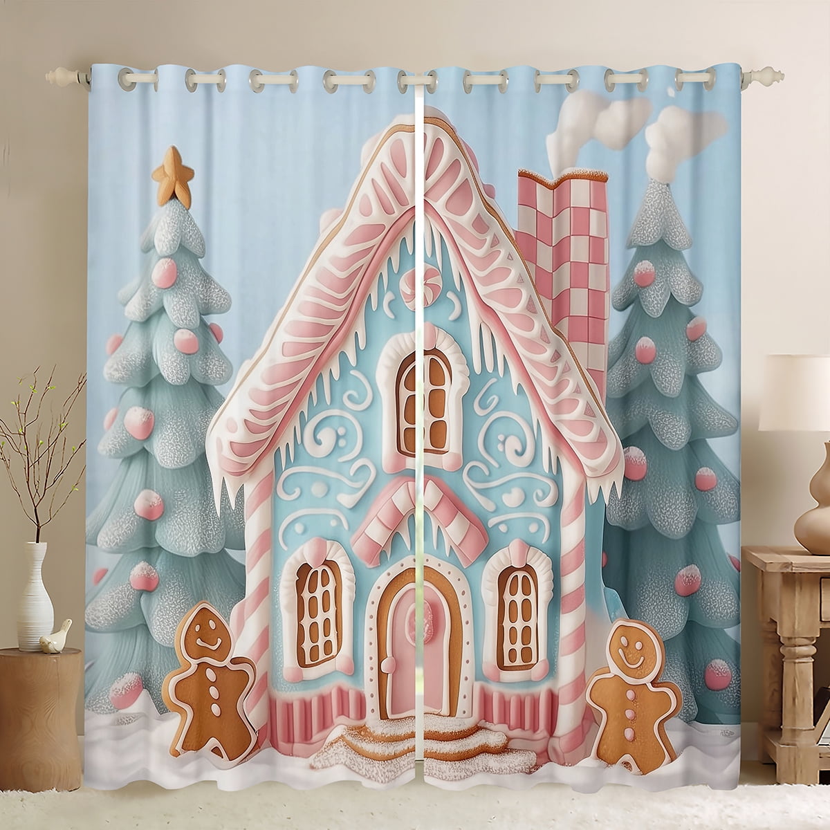 Manfei Chic Gingerbread House Blackout Curtains Set of 2 (52x84 Each ...