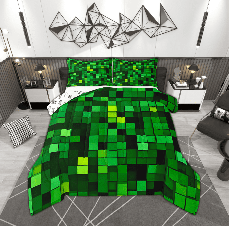 Manfei Chic Green Square Full Size Comforter Sets for Boys, Rectangle ...
