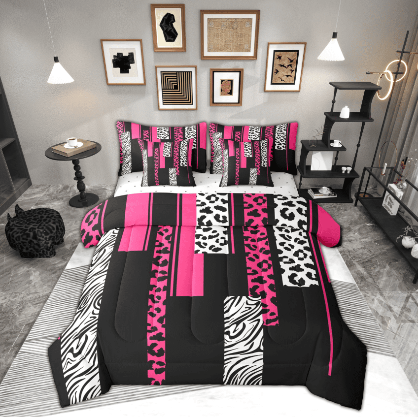 Manfei Chic Leopard Print Bedding Comforter Set 7 Pieces for Female ...