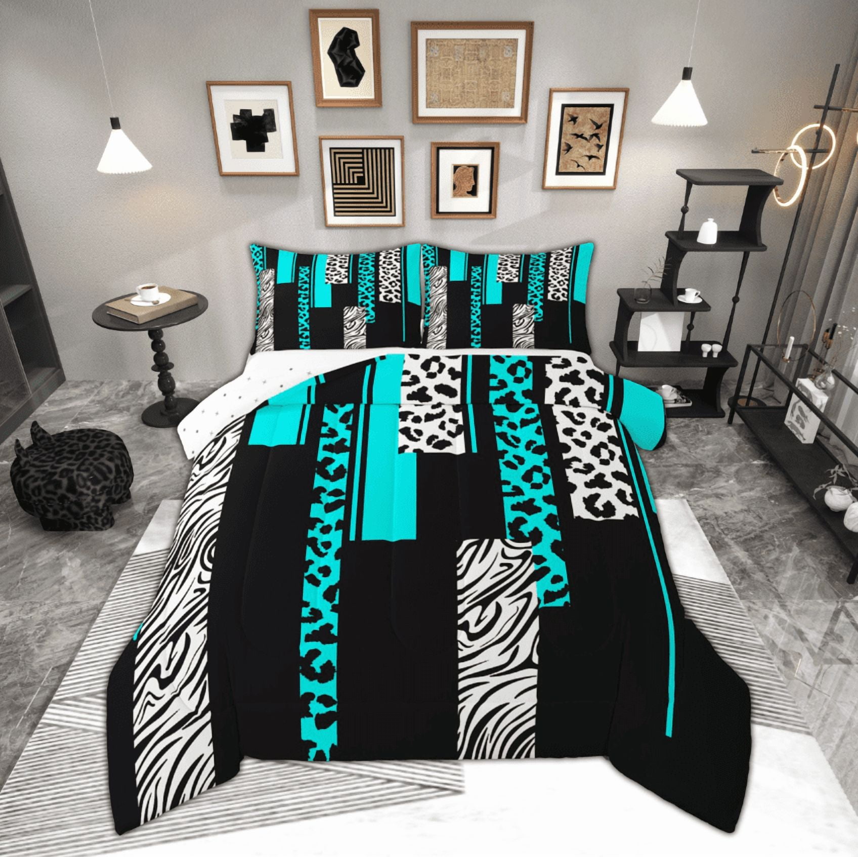 Manfei Chic Leopard Print Queen Comforter Set for Female, Cheetah Zebra ...