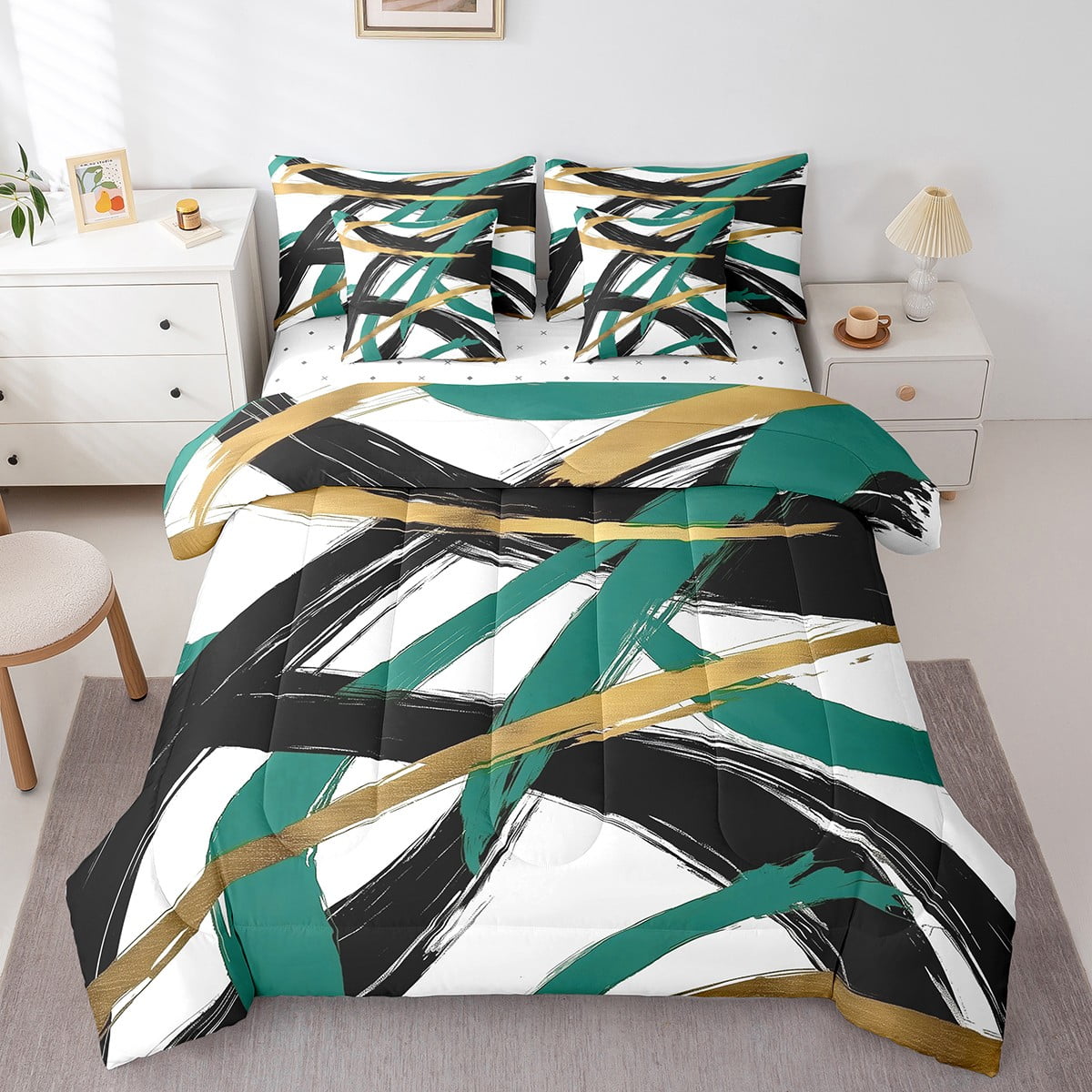 Manfei Chic Minimalst Twin Bedding Sets 7-Piece, Stripes Geometric ...