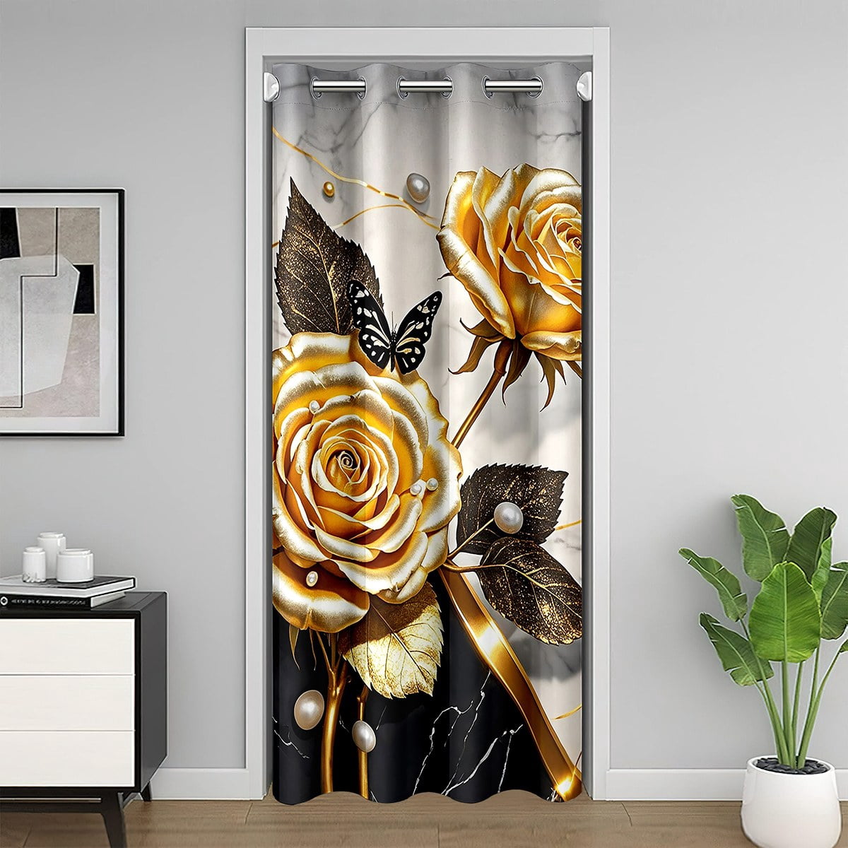 Manfei Chic Rose Flower Door Curtain For Doorways 52x80, Aesthetic ...