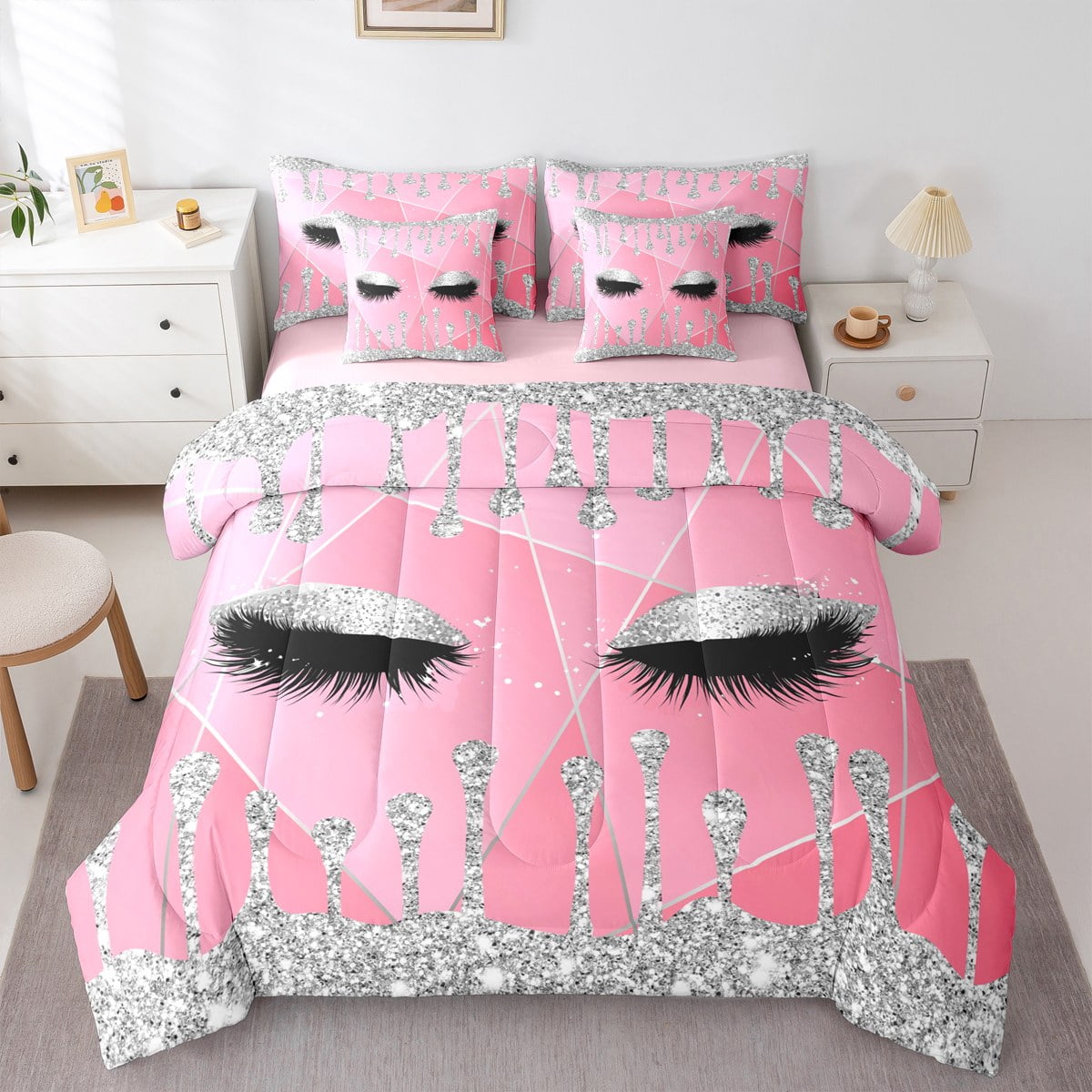 Manfei Chic Sequin Print Bedding Comforter Set 7 Pieces,Abstrat Eyes ...