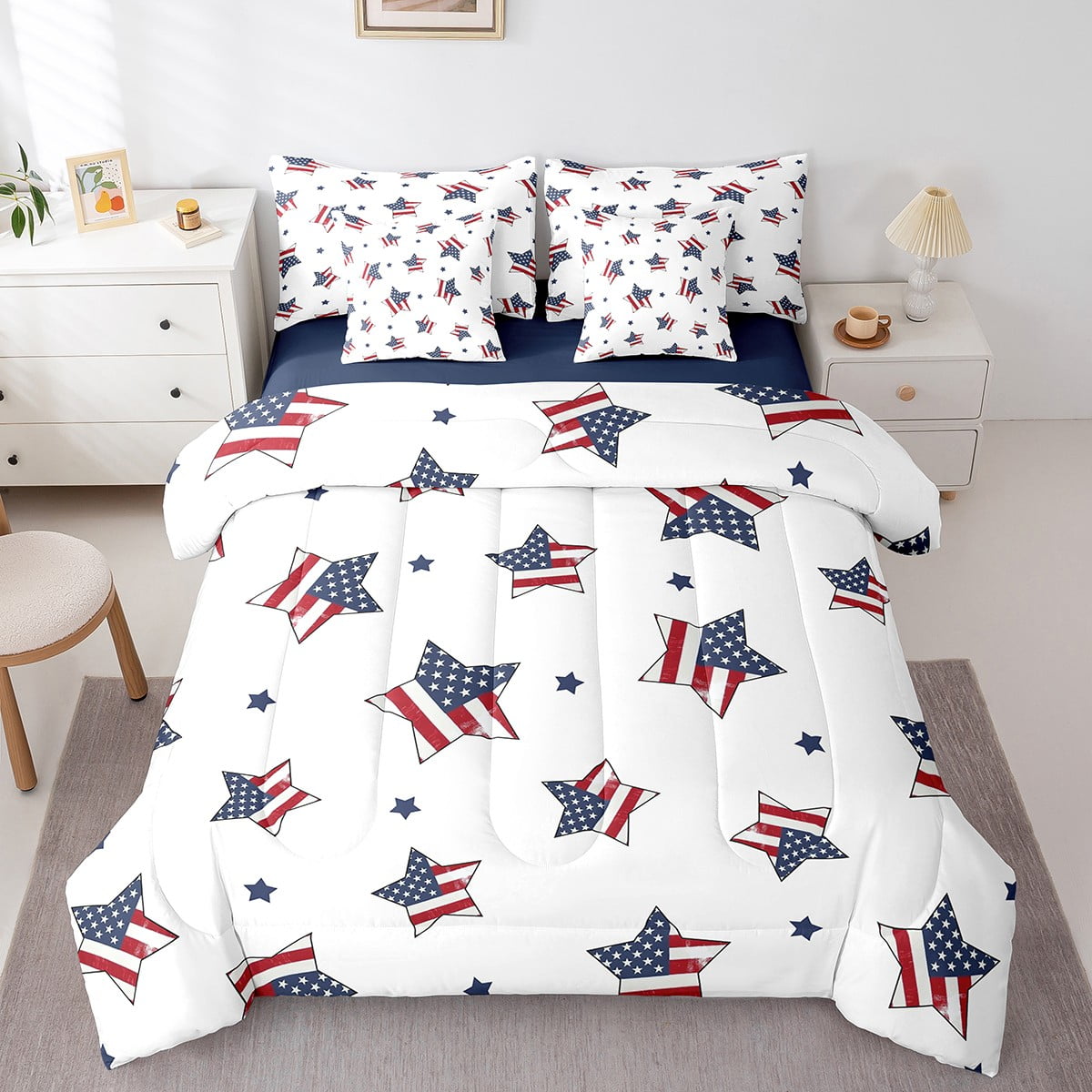 Manfei Chic Stars Bedding Queen Size,American Flag Print Comforter Sets ...