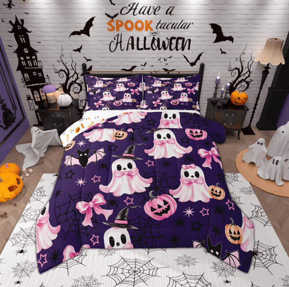 Manfei Child Bow Ghost Full Size Comforter Sets, Kawaii Bat Spider ...