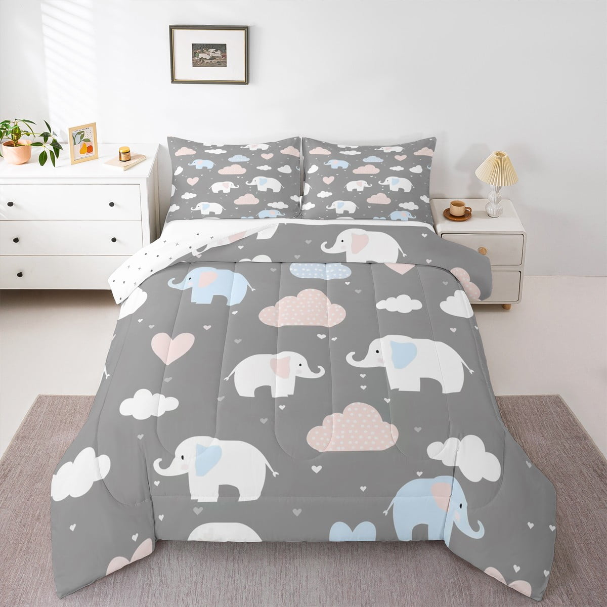 Manfei Child Cute Elephant Animal Bedding Comforter Set, Dreamy Cloud ...