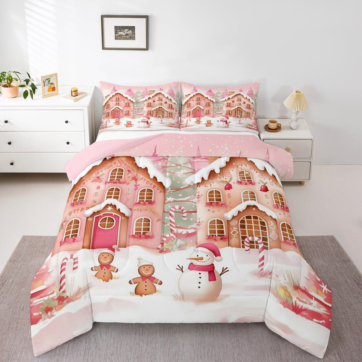 Manfei Child Gingerbread Man Bedding Comforter Set, Pink Rustic Cabin ...