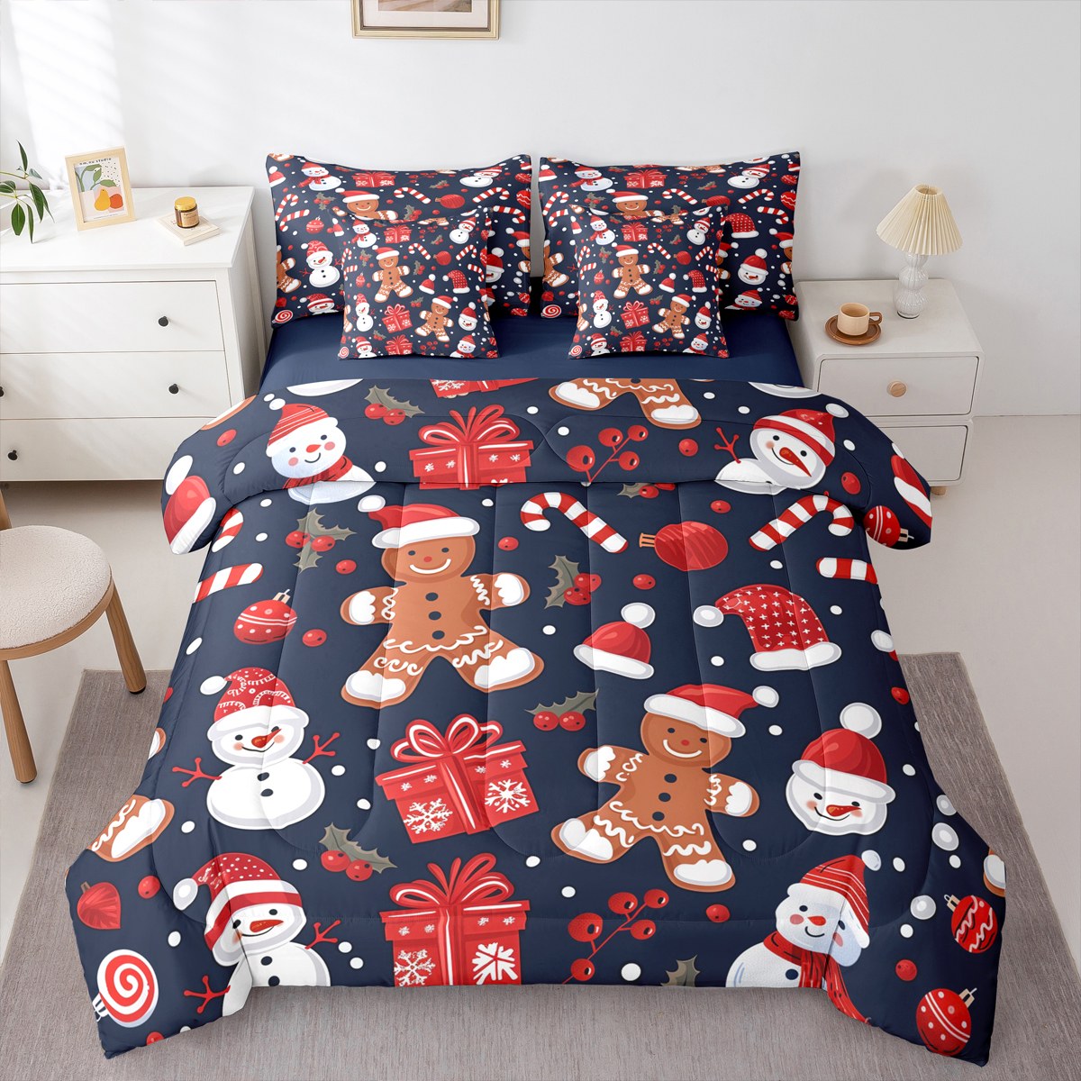 Manfei Child Gingerbread Man Twin Bedding Sets 7-Piece, Navy Red ...