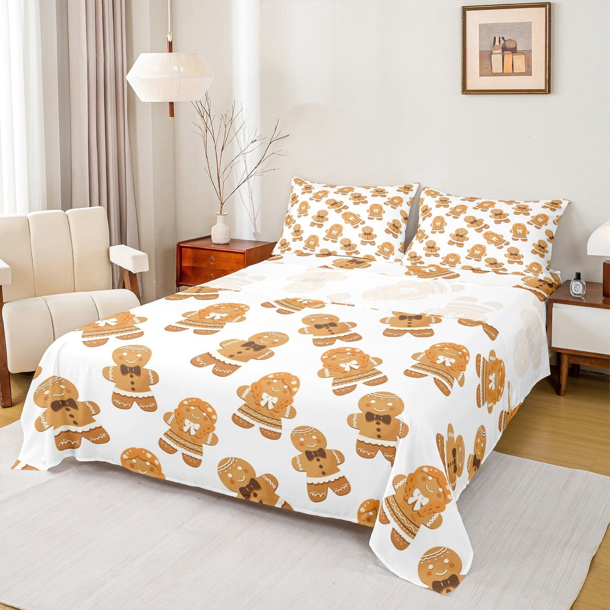 Manfei Child Gingerbread Man Twin Sheet Sets, White Brown Cartoon Twin ...