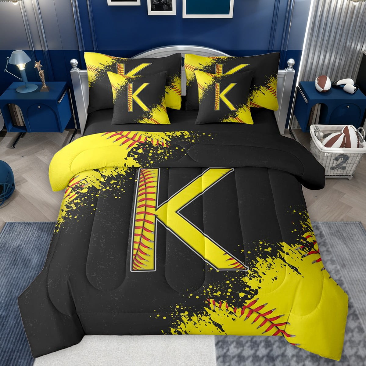 Manfei Children Teens Personalized Initial K Bedding Comforter Set 7 ...