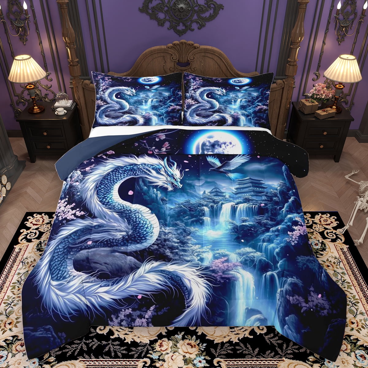 Homewish Chinese Dragon Print Queen Comforter Set for Boys, Dreamy ...