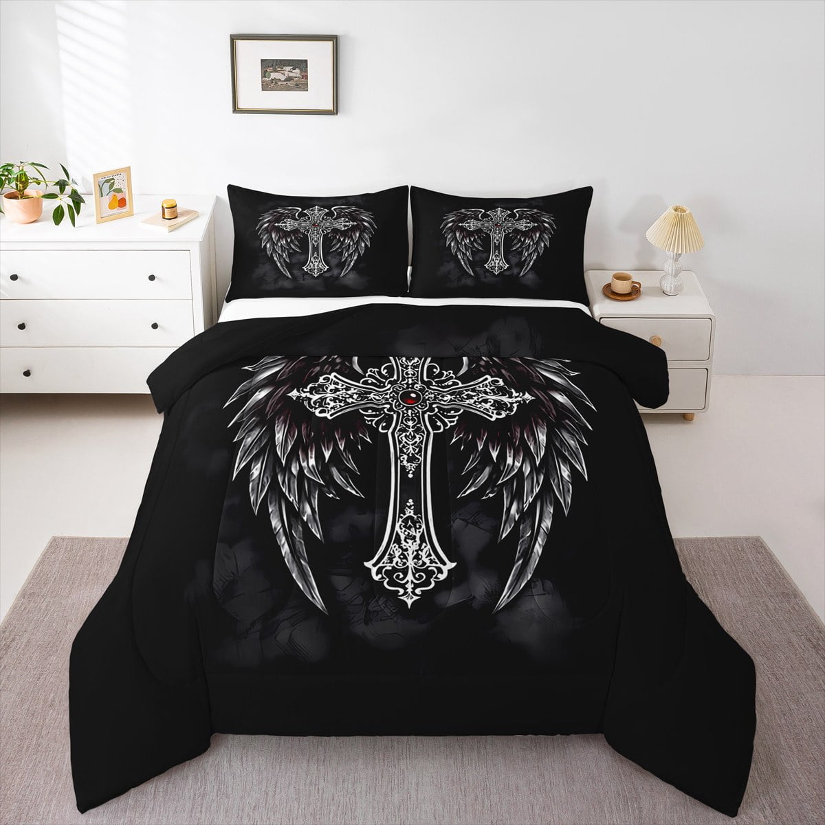 Manfei Christian Cross 3 Pieces Queen Comforter Set,Gothic Style Ultra ...