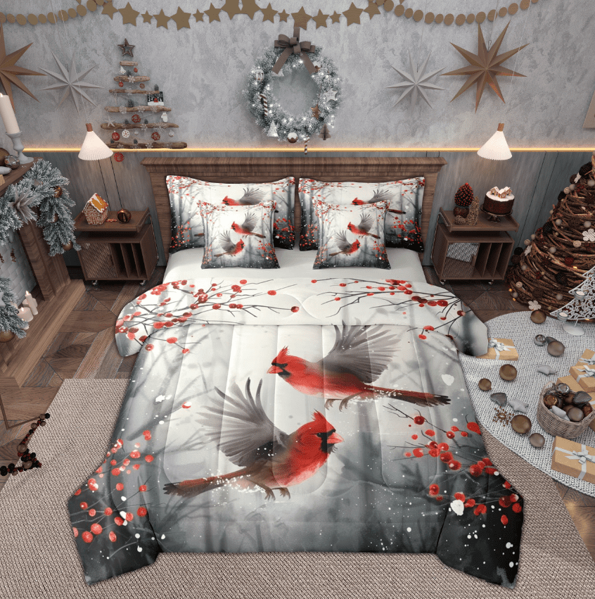 Manfei Christmas Bird Robin Bedding Comforter Set 7-Piece for Kid ...