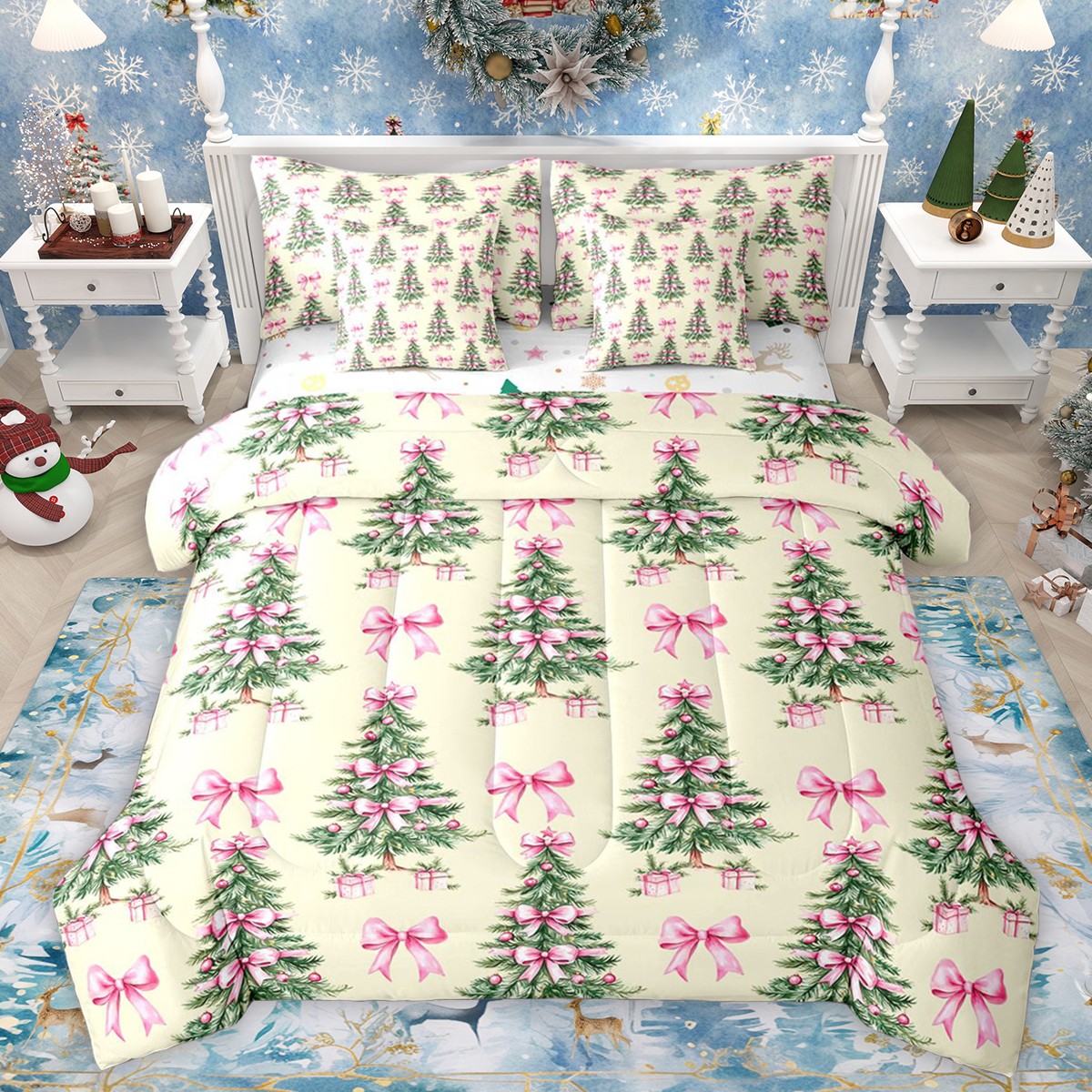 Manfei Christmas Bow Knot Tree Bedding Comforter Set 7pcs for Kids ...