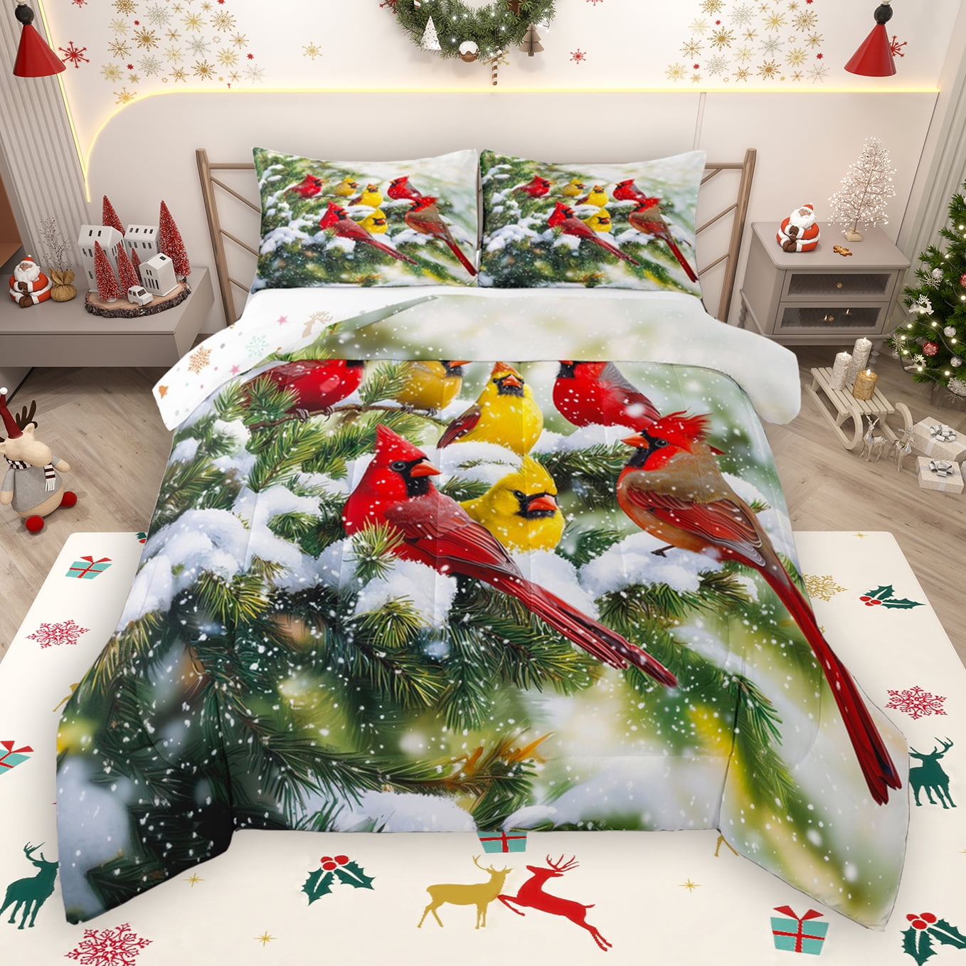 Manfei Christmas Cardinal Bird Full Size Comforter Sets,Merry Xmas ...