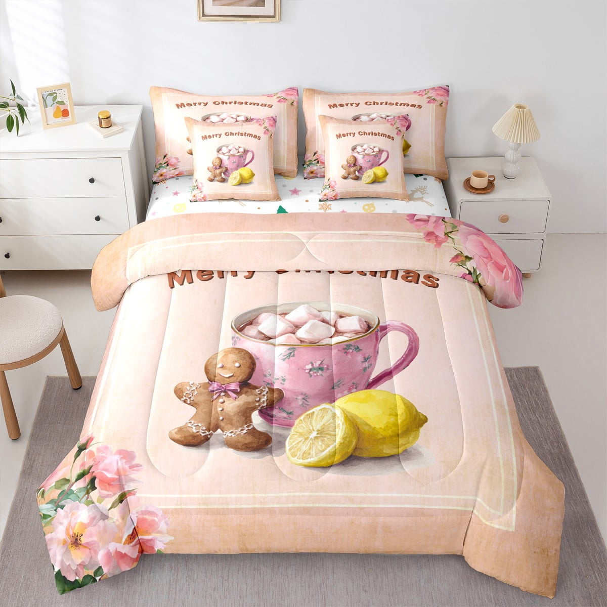 Manfei Christmas Gingerdread Man 7-Piece Bedding Comforter Set,Coffee ...