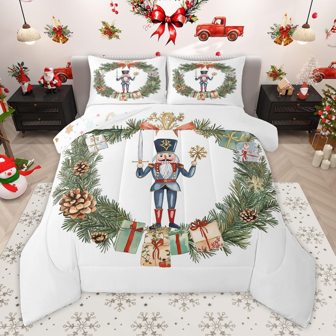 Manfei Christmas Nutcracker 3 Pieces Queen Comforter Set for Preppy ...