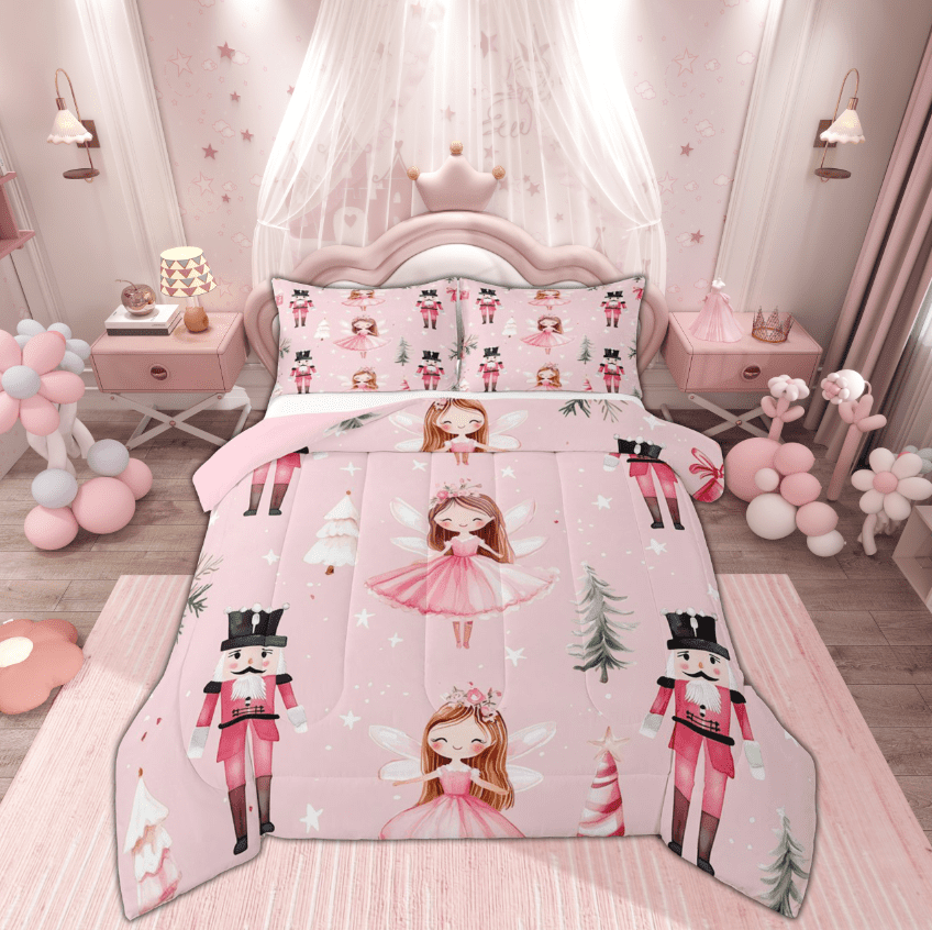 Manfei Christmas Nutcracker Queen Comforter Set for Kid, Pink Princess ...