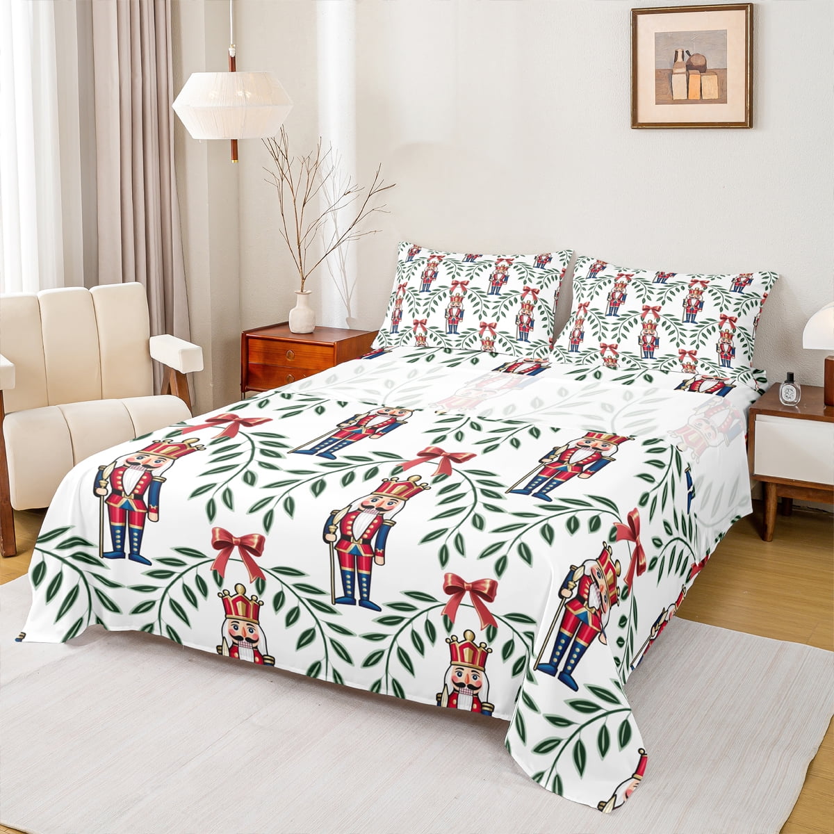 Manfei Christmas Nutcracker Soldier Twin Sheet Sets,Rustic Leaves Twin ...
