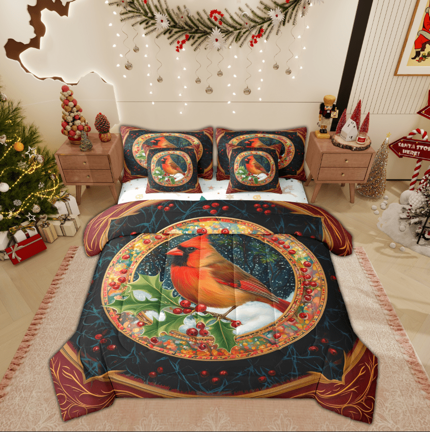 Manfei Christmas Red Robin Twin Bedding Sets 7-Piece for Kids, Vintage ...