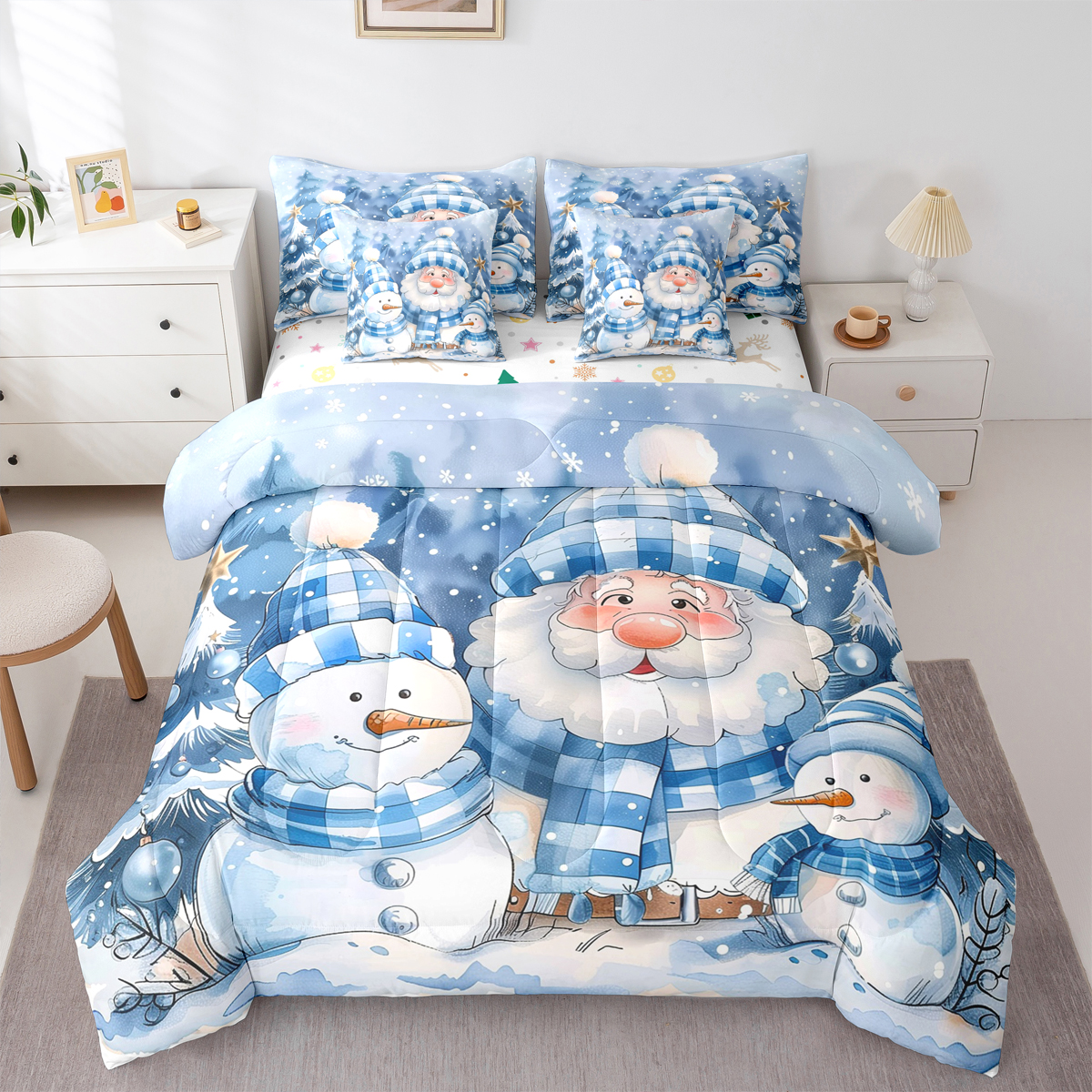 Manfei Christmas Snowman 7pcs Bedding Comforter Set,Cartoon Santa Claus ...