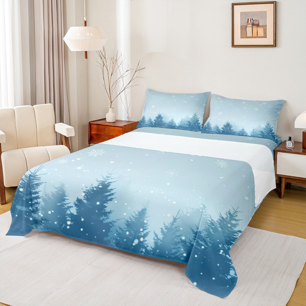 Manfei Christmas Tree Child Bed Sheets, Retro Winter Festival King ...
