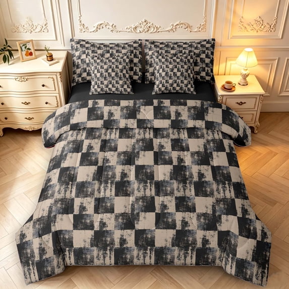 Manfei Classic Checkered 7-Piece King Bedding,Rustic Plaid King Bed in ...