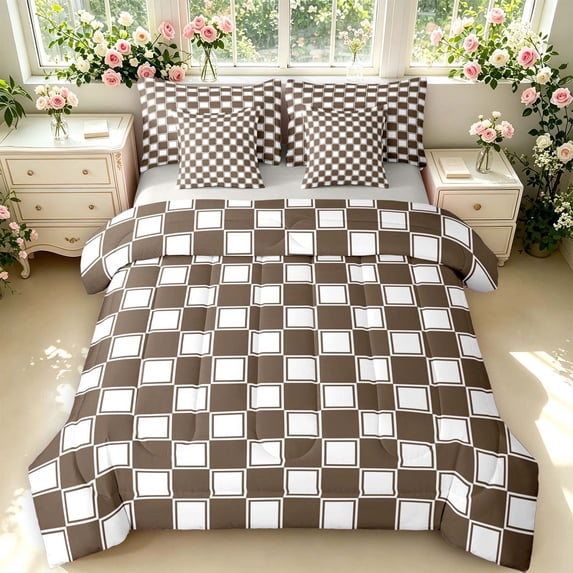 Manfei Classic Checkered 7pcs Queen Bedding,Rustic Plaid Bedding ...