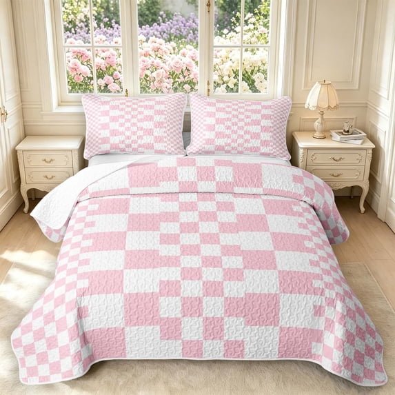 Manfei Classic Checkered Twin Quilt Set,Rustic Plaid Twin Coverlet Set ...