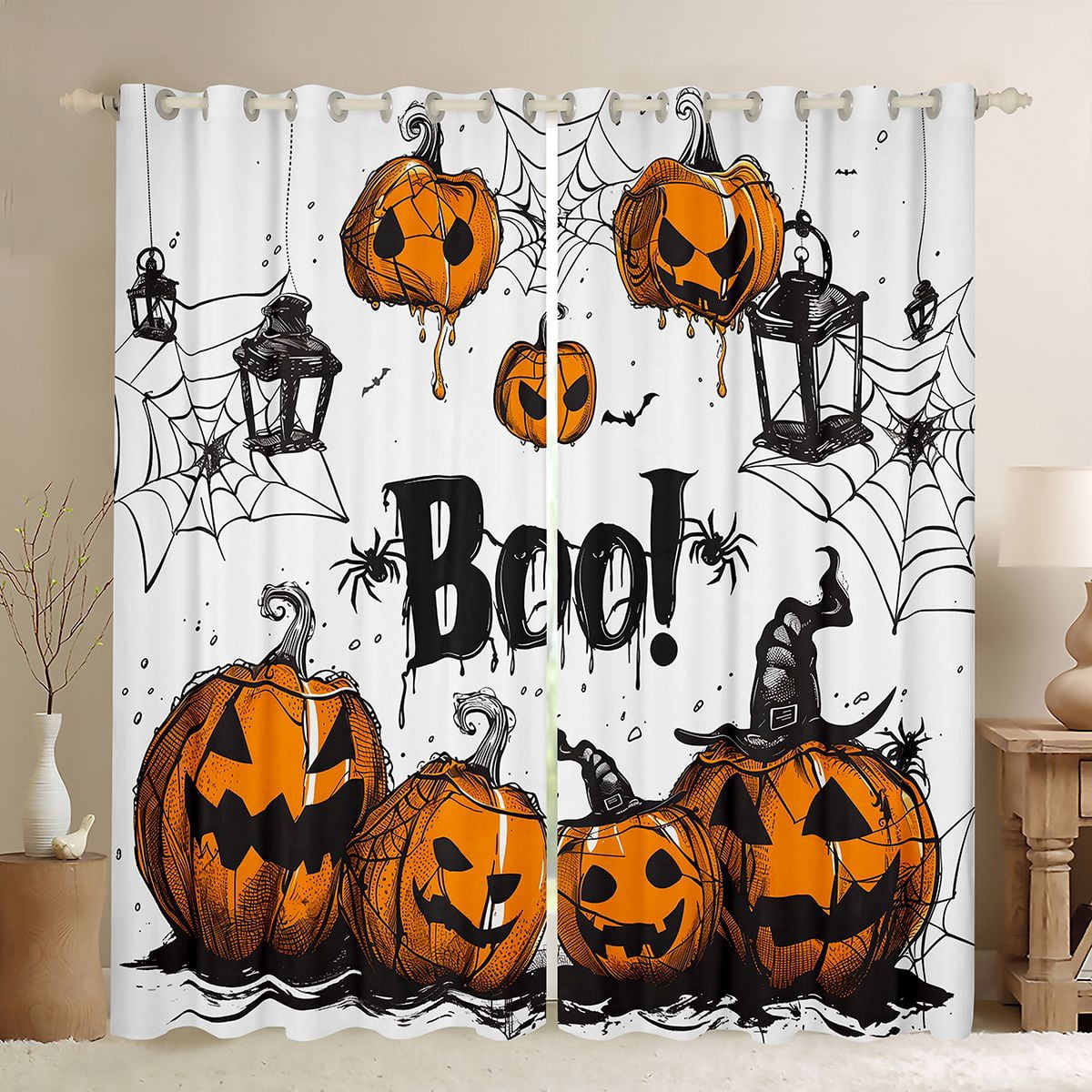 Manfei Classic Halloween Pumpkin Lantern Curtains and Drapes Pack of 2 ...