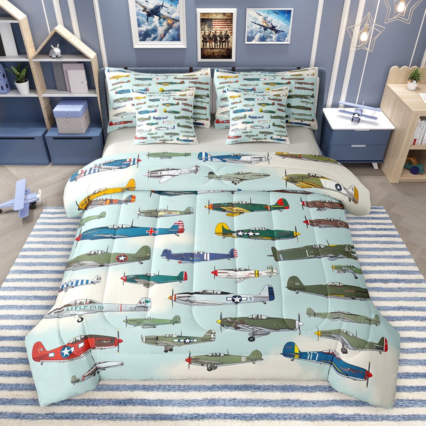 Manfei Colorful Airplane 7-Piece Twin Bedding Sets,Aircraft Theme ...